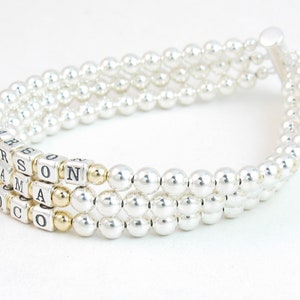 Three Name Gold & Silver Stacked Bracelet, Multi-name Jewelry, Mom ...