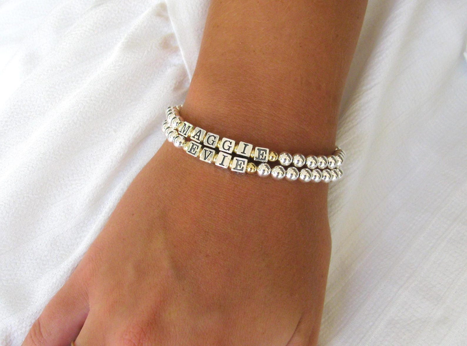 Gold & Sterling Bracelet W/ Two Names, Multi-name Gift for Mom ...