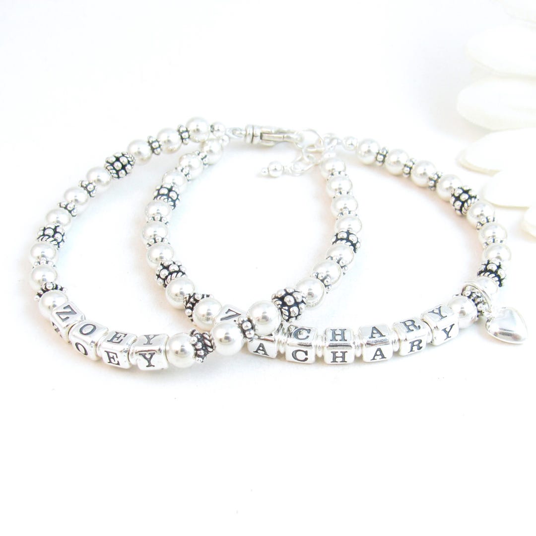 Sterling Silver Bracelet W/ Two Names, Multi-name Mother's Bracelet ...