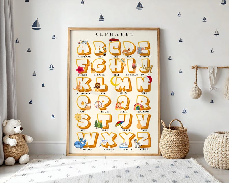 Charming Alphabet Art Print for Kids' Spaces: Preschool Classroom ...