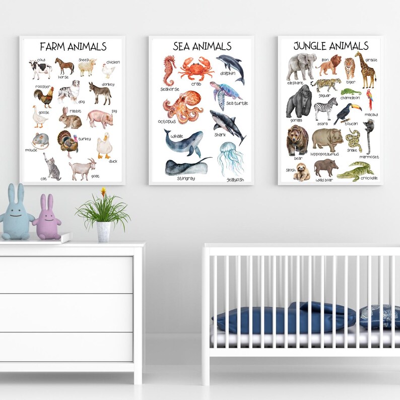 Whimsical Animal Poster for Kids, Educational Nursery Print With Farm ...