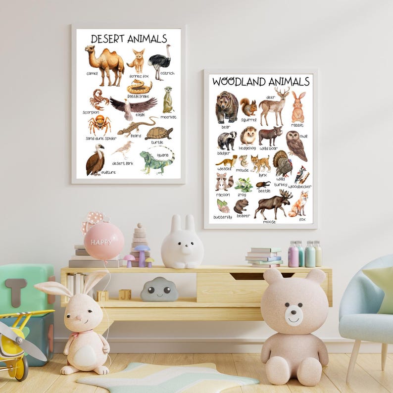 Whimsical Animal Poster for Kids, Educational Nursery Print With Farm ...