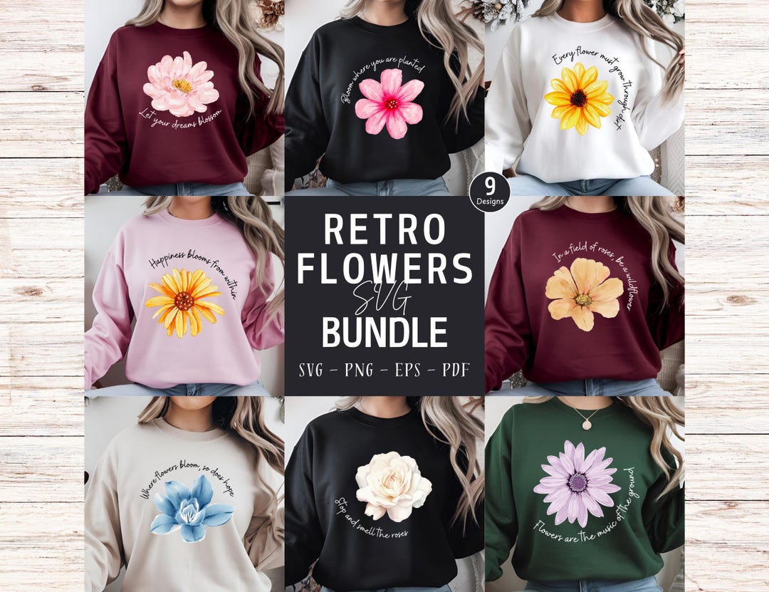 Retro Flowers SVG Floral SVG Vintage Flower SVG Hippie Svg Retro Design ...