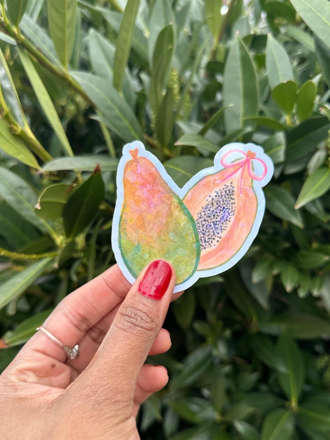 2 Inch Papaya Sticker With Coquette Bow, Sparkly Fruit Sticker ...