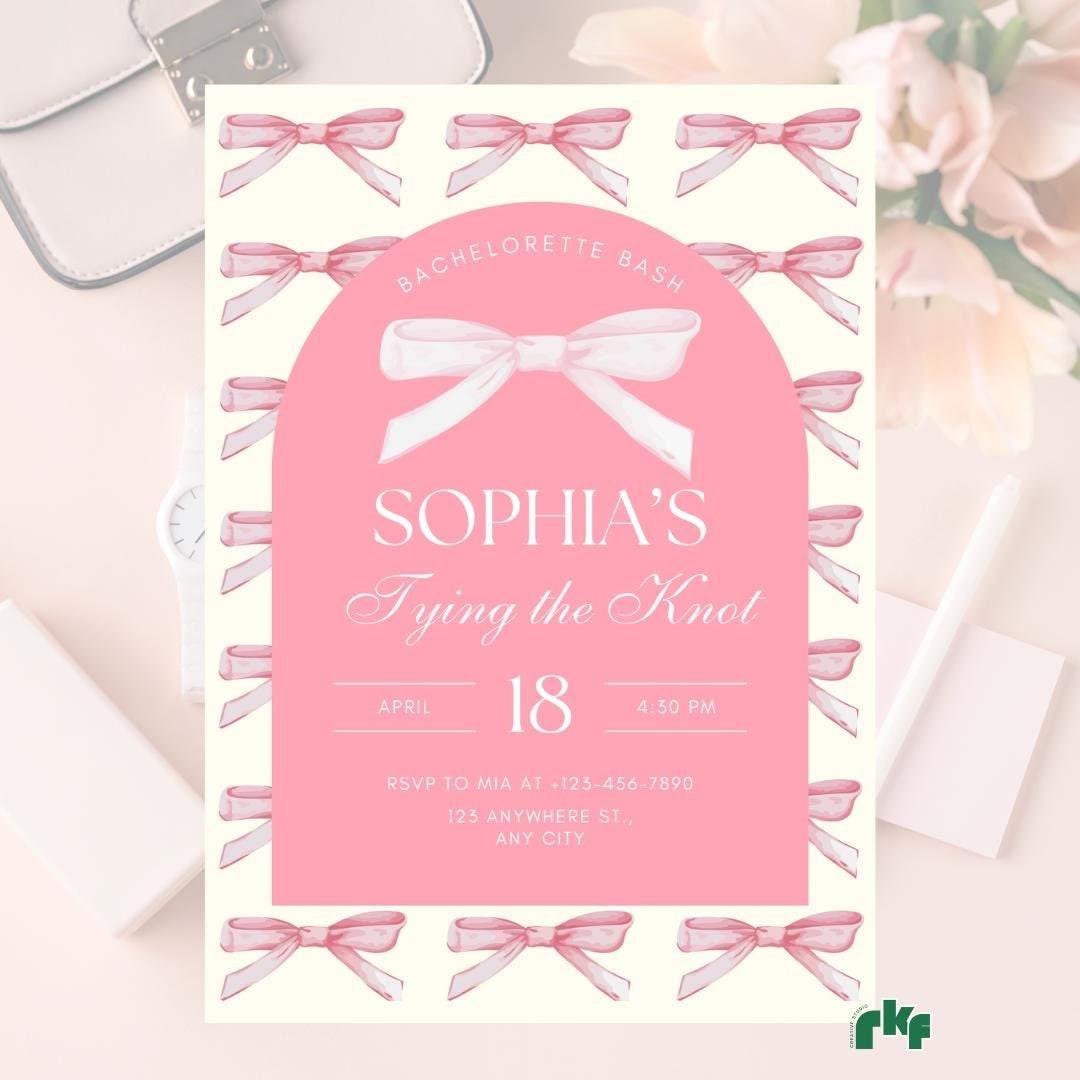 Pink Bow Bachelorette Invitation Template: Coquette Party (editable ...