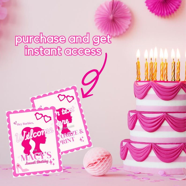 Barbi Fashion Doll Hot Pink Birthday Party Welcome Sign, Editable Canva ...