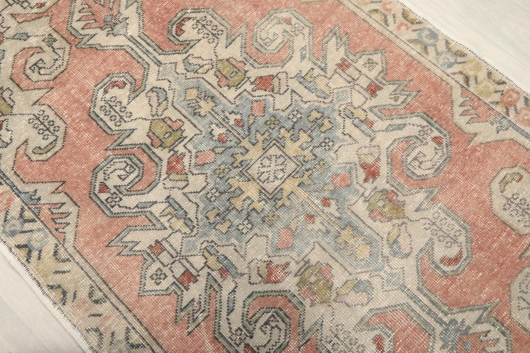 4x7 Pink Green Vintage Rug, Persian Area Rug, 4x7 Oushak Runner ...