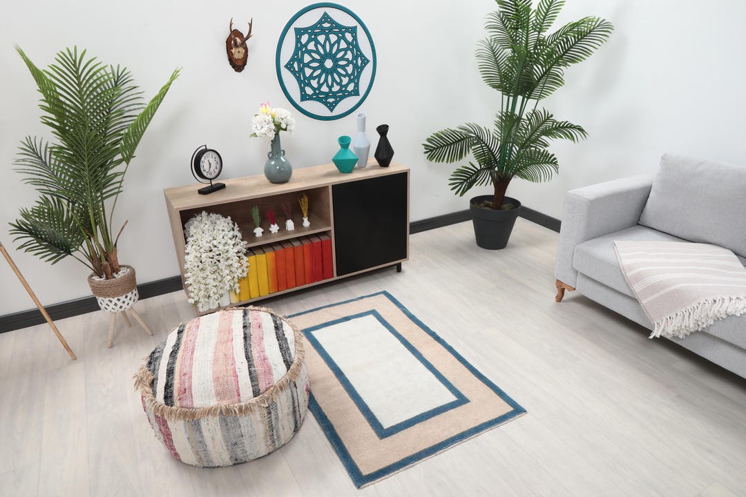 3x4 Vintage Beige Blue Rug, Turkish Living Room Rug, Bedroom Kitchen ...