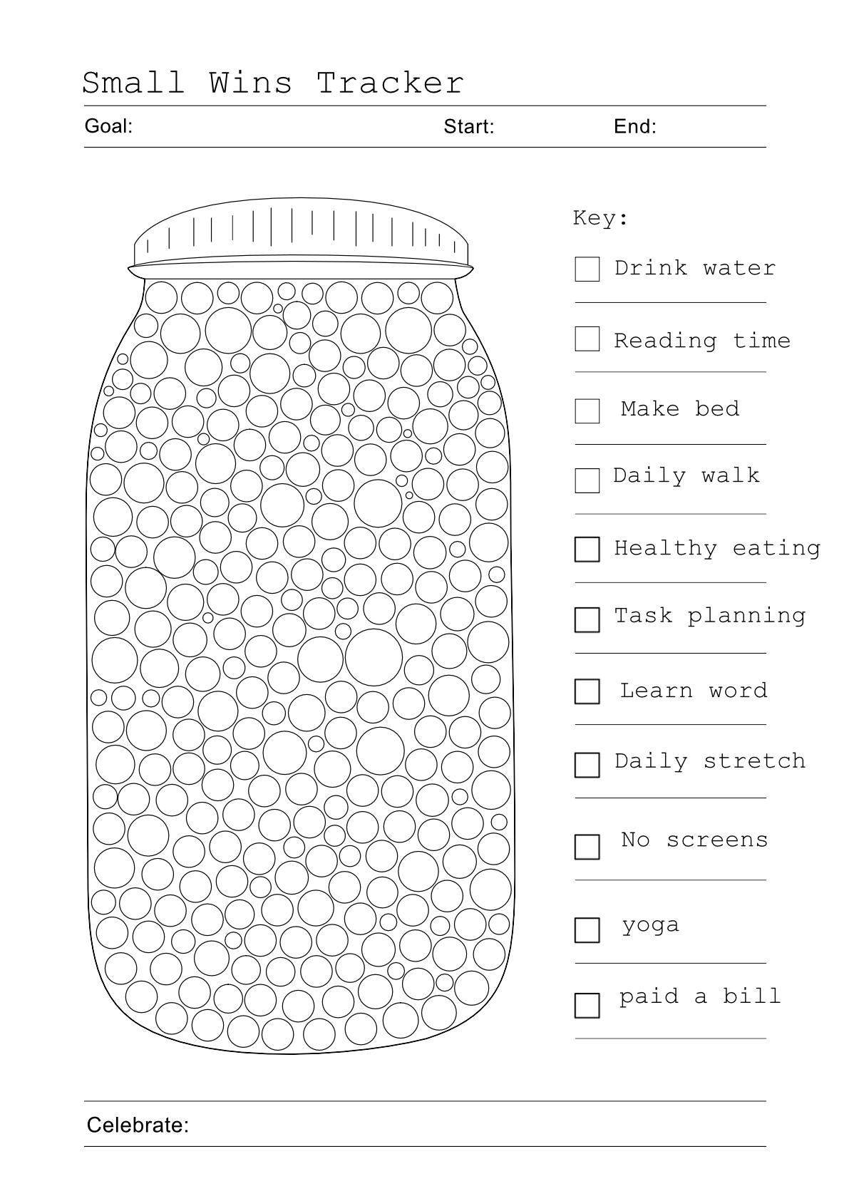 Small Wins Tracker, Color-in Jar, Adulting Motivation (printable PDF A4 ...
