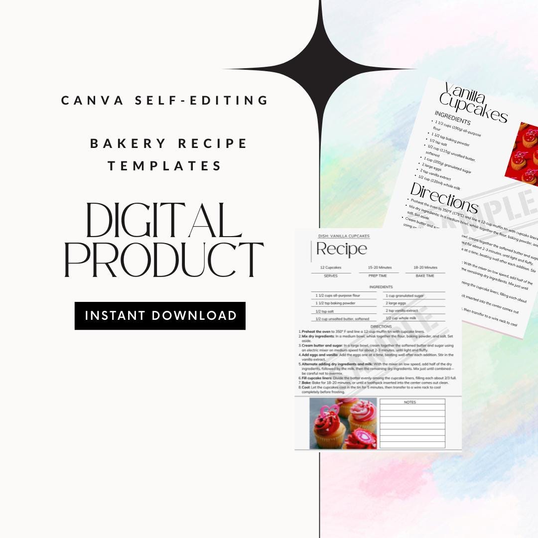 Bakery Recipe Templates: Editable Canva Cupcake Recipes (digital ...