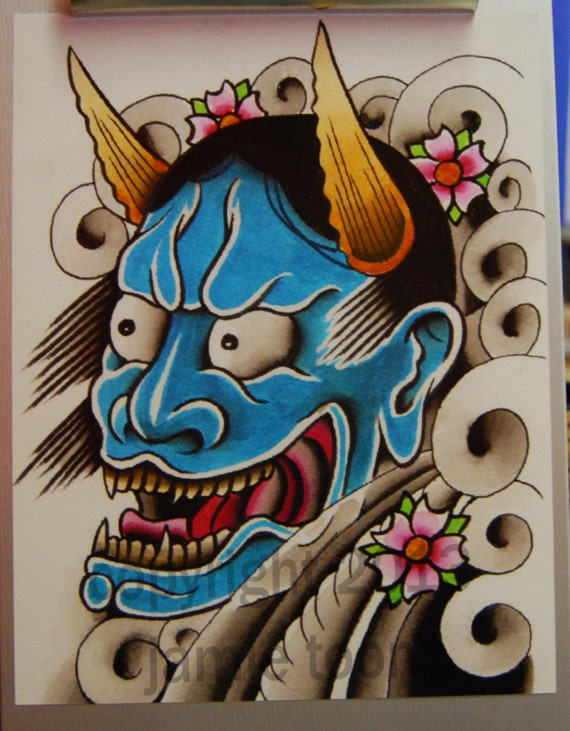 8.5x11 Blue Oni Digital Print | Etsy