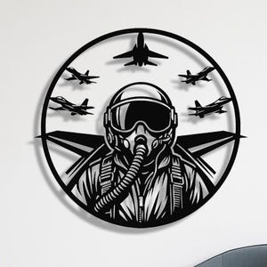 Fighter Pilot Metal Wall Art | Jet Aircraft Round Steel Wall Decor ...