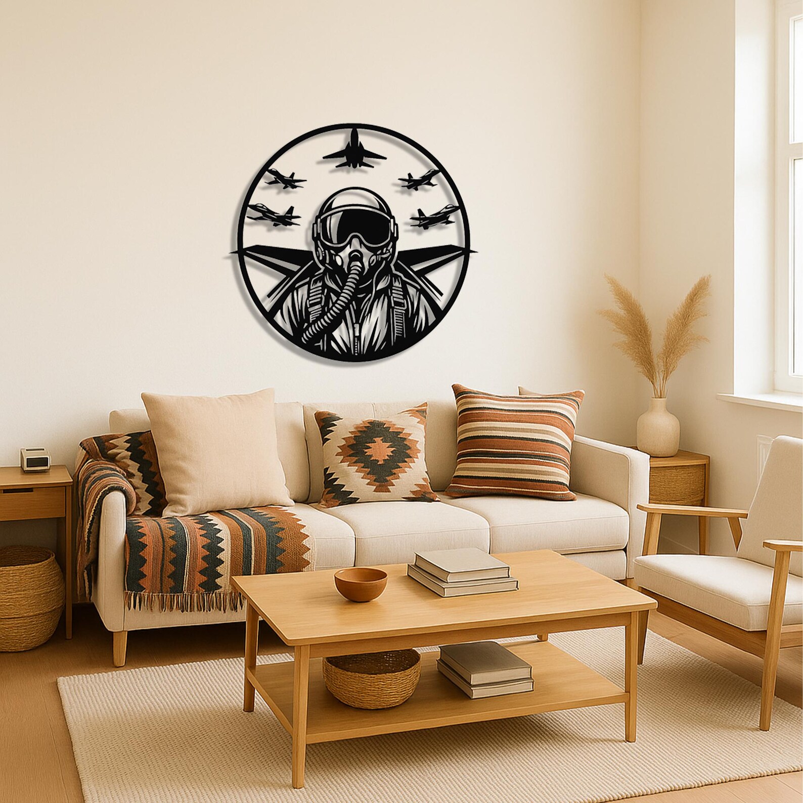 Fighter Pilot Metal Wall Art | Jet Aircraft Round Steel Wall Decor ...