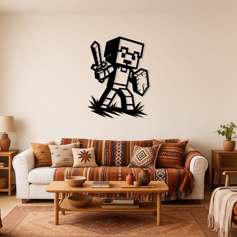 Pixel Warrior Metal Wall Art for Kids Room Decor, Gamer Themed Steel ...