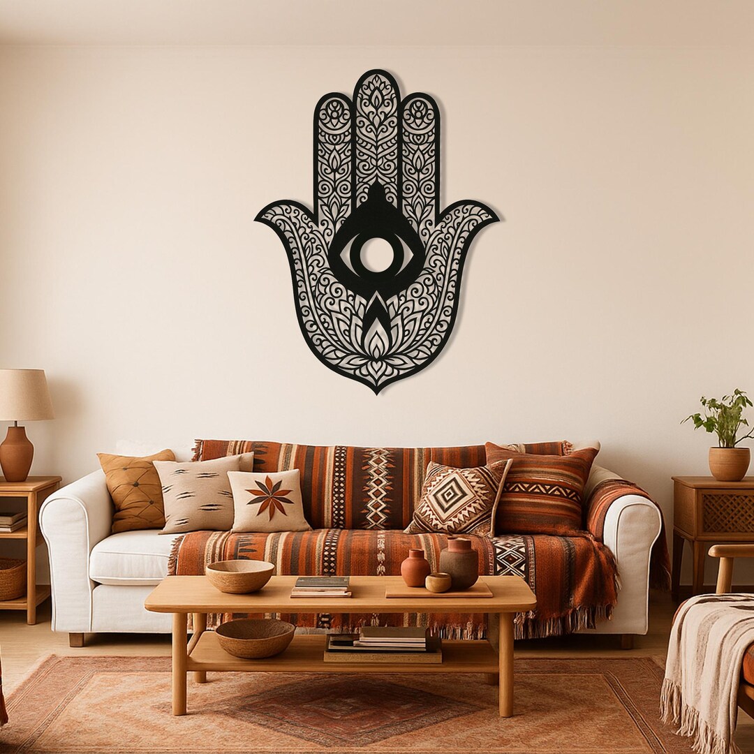Hamsa Hand Metal Wall Art | Fatima Hand Spiritual Wall Decor | Boho ...