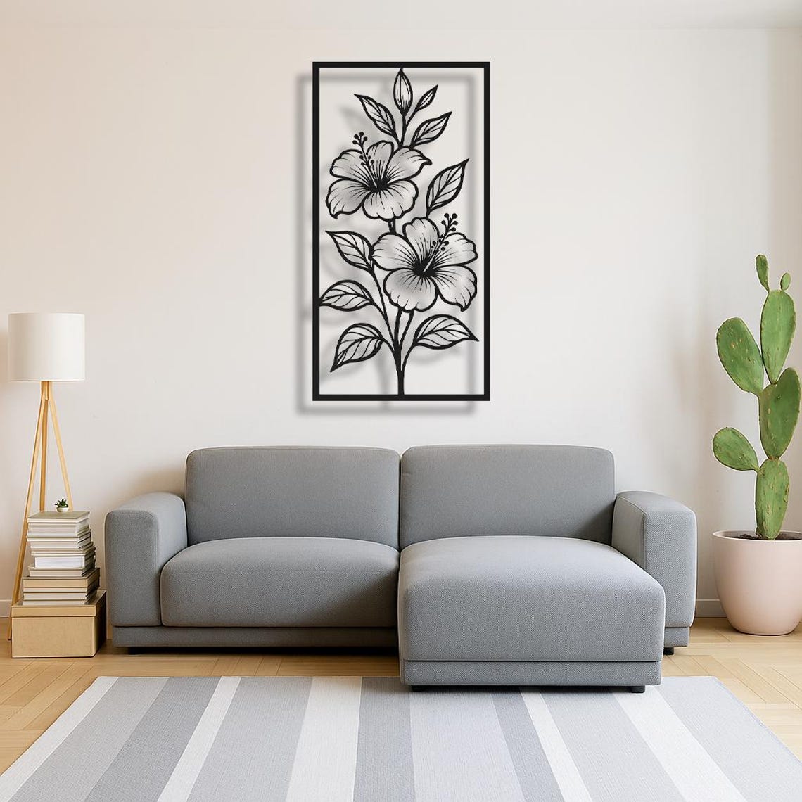 Vertical Floral Metal Wall Art | Black Steel Flower Wall Hanging ...