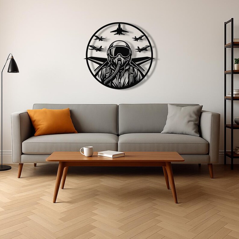 Fighter Pilot Metal Wall Art | Jet Aircraft Round Steel Wall Decor | Military Aviation Gift for ...