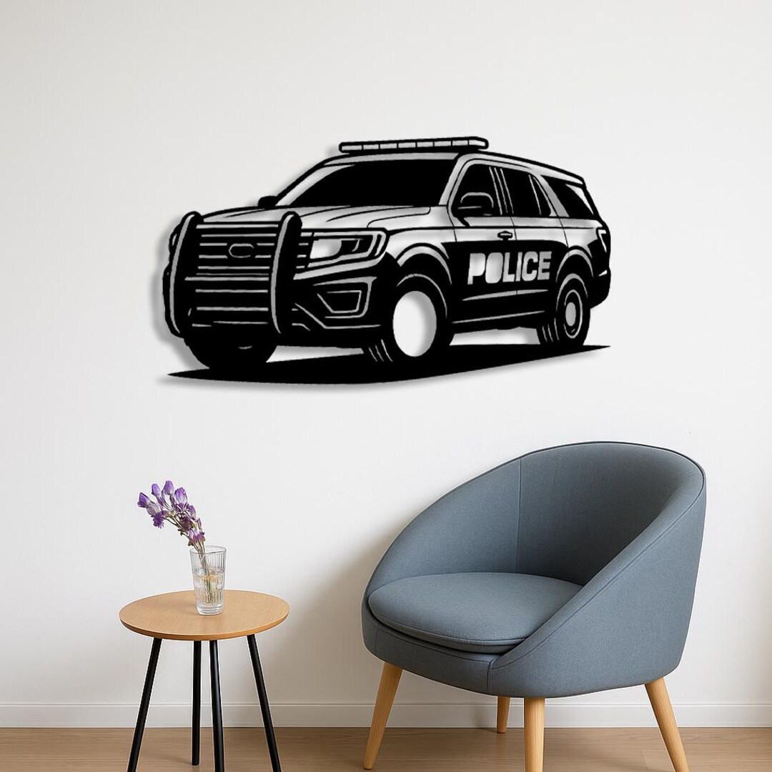 Police SUV Metal Wall Art - Modern Police Car Decor for Office, Garage ...