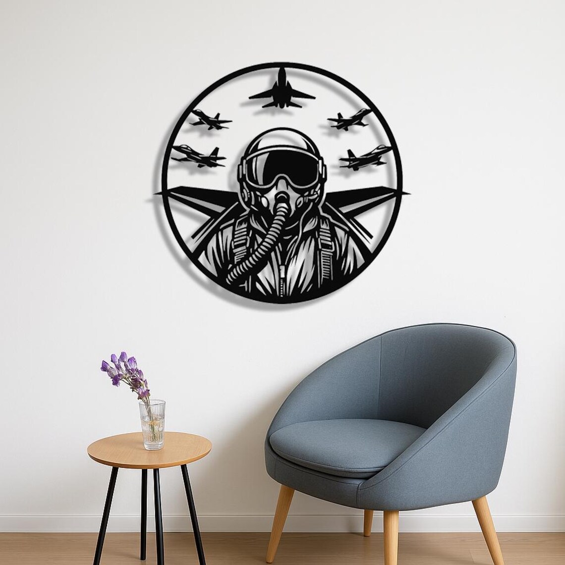 Fighter Pilot Metal Wall Art | Jet Aircraft Round Steel Wall Decor | Military Aviation Gift for ...