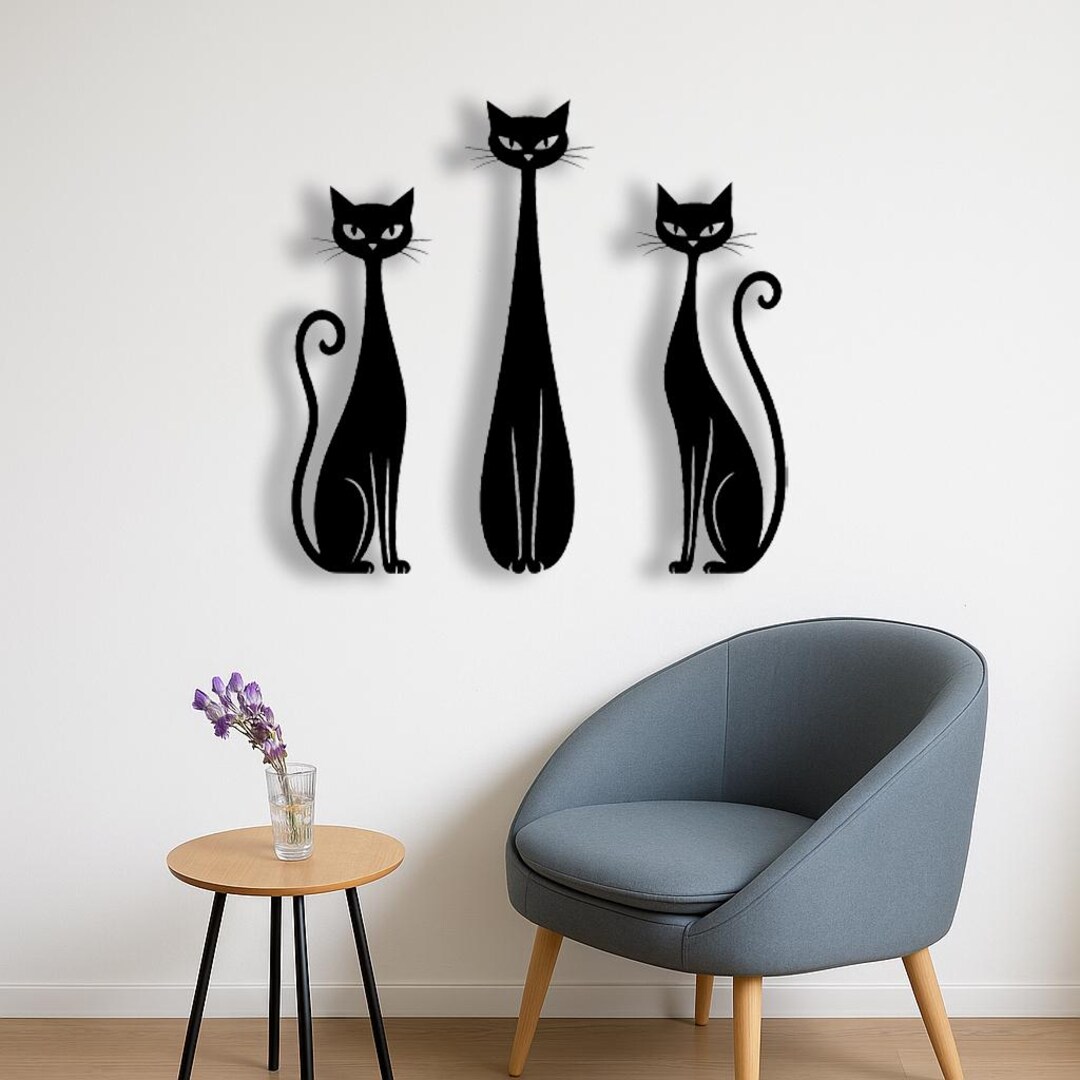 Black Cat Metal Wall Art Set | Modern Minimalist Cat Decor | Laser Cut ...