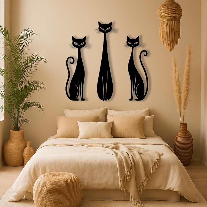 Black Cat Metal Wall Art Set | Modern Minimalist Cat Decor | Laser Cut ...