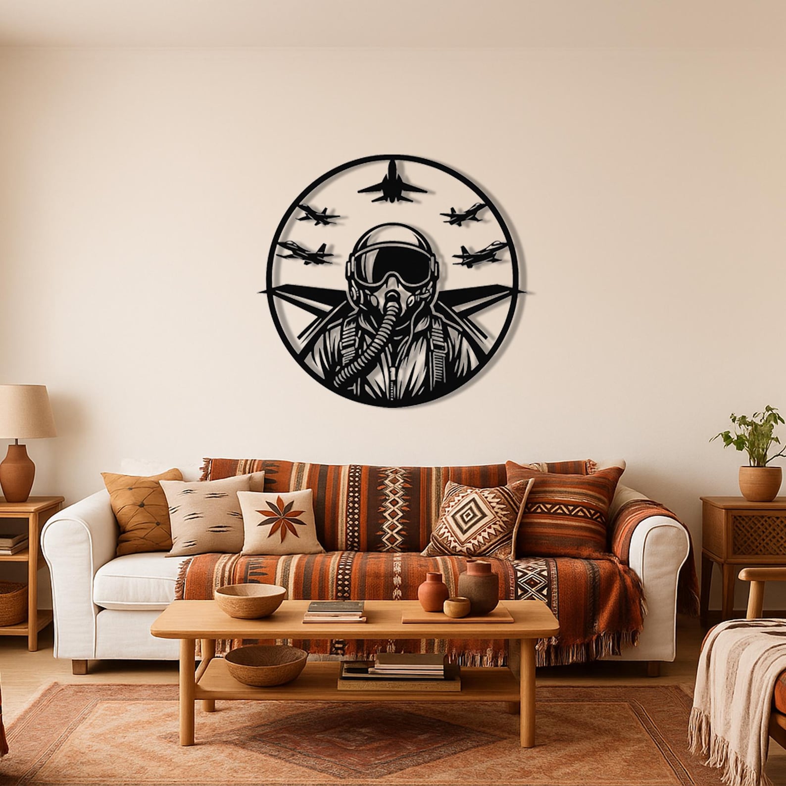 Fighter Pilot Metal Wall Art | Jet Aircraft Round Steel Wall Decor ...