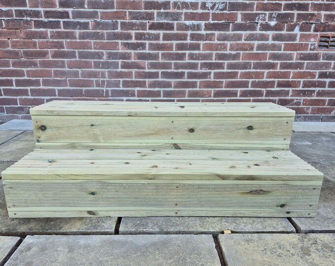 2 Tier / Rise Steps for Garden Decking / Hot Tub / Tanalised Wood / Spa ...