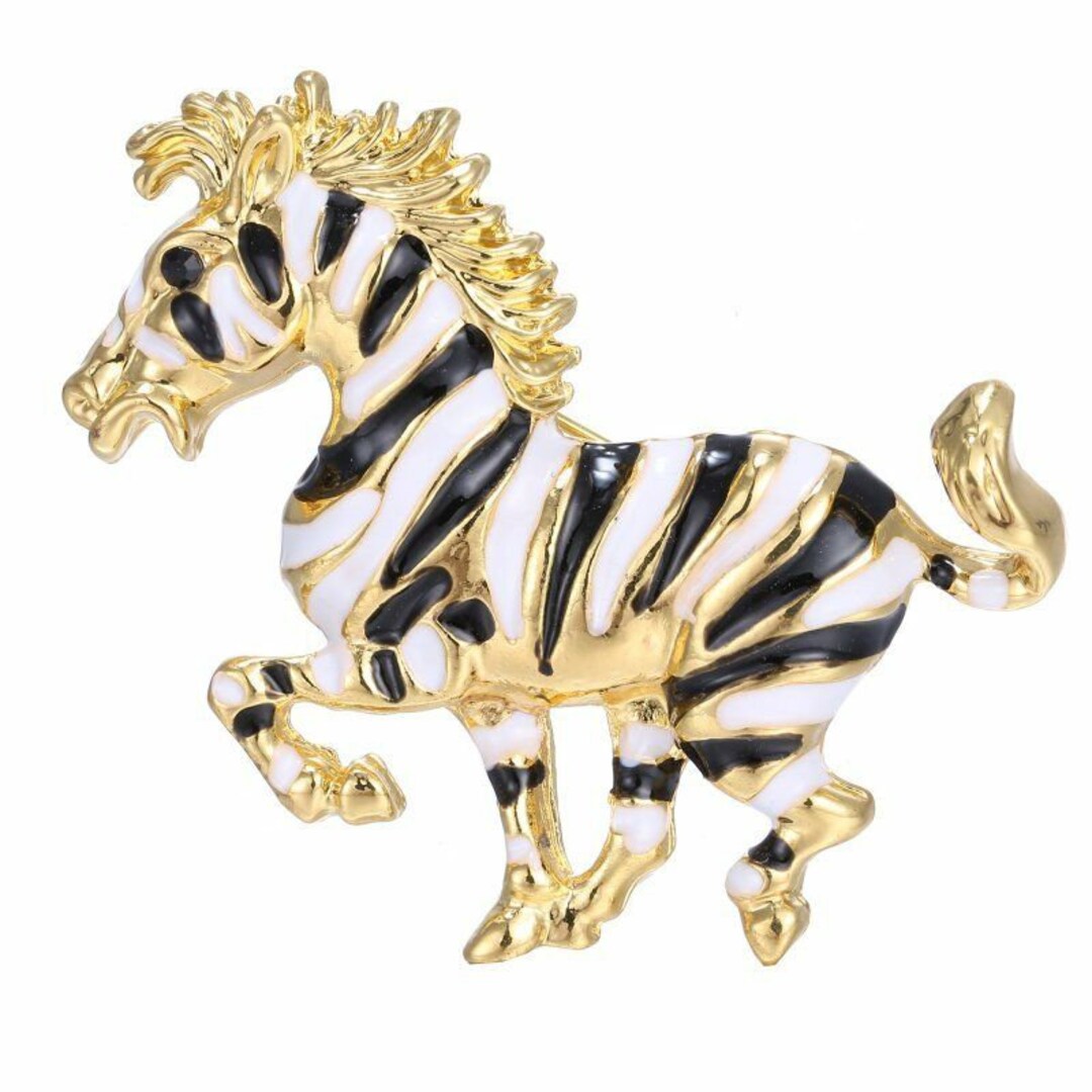 Zebra Pin Brooch, Zebra Gold Black White M 255 - Etsy