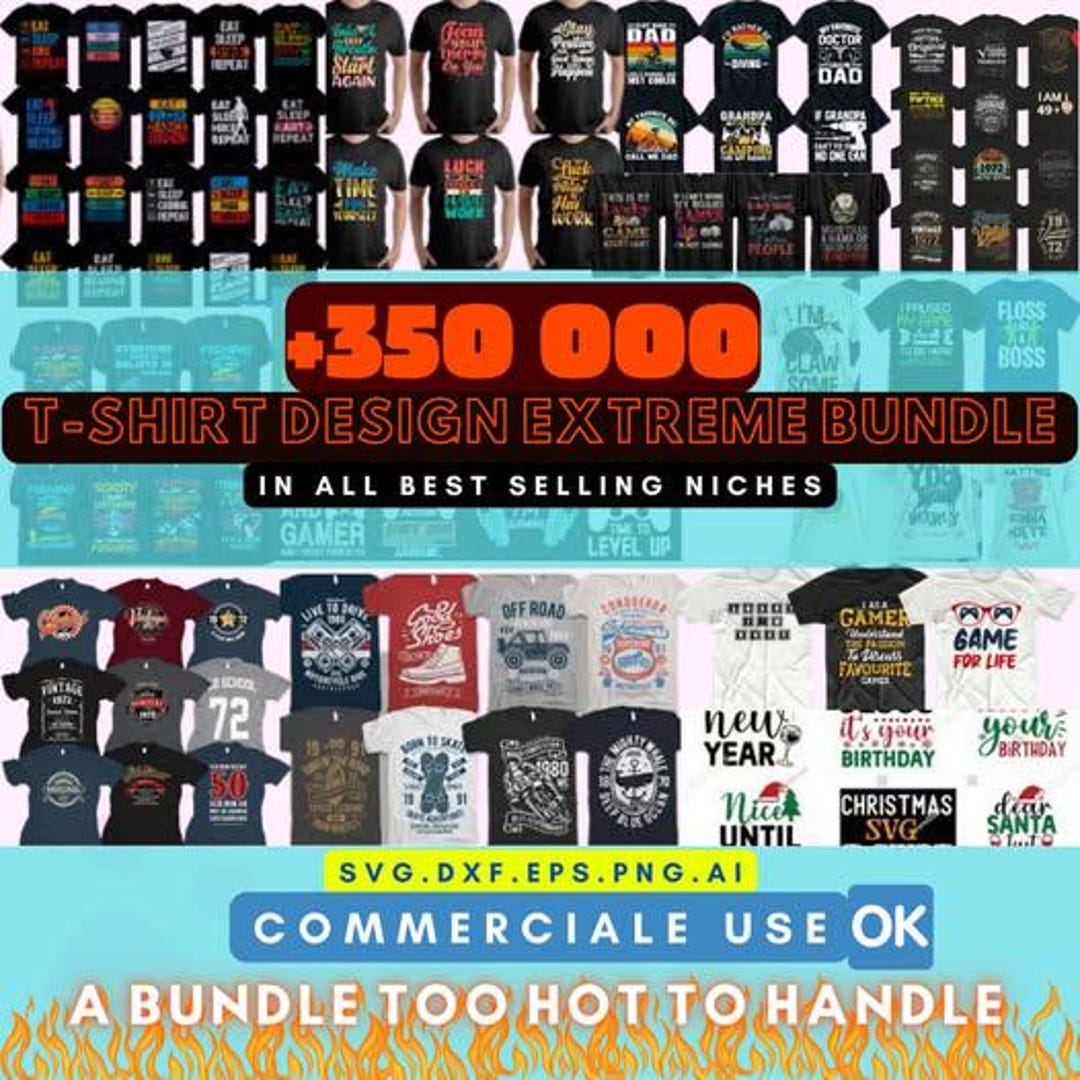 350,000+ Mega SVG Bundle - T-shirt Designs, 53GB - SVG Files for Cricut ...