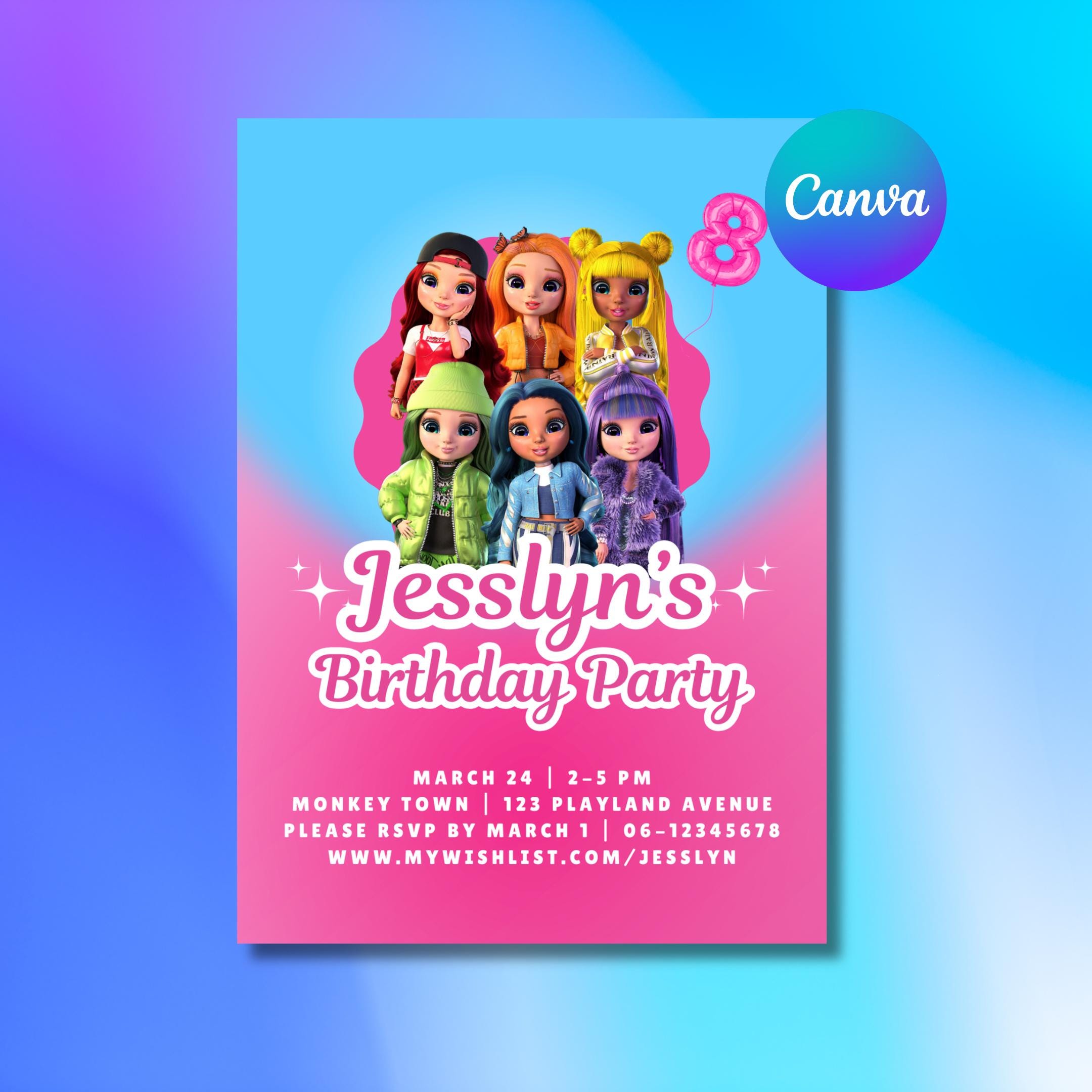 Rainbow High Birthday Invitation, Canva Editable Template for Print or ...