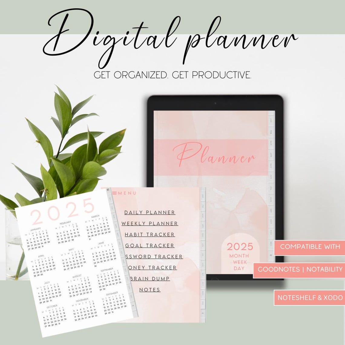 2025 Digital Planner Goodnotes Planner Hyperlinked Habit Tracker Goal ...