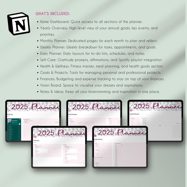 2025 Planner Notion Template Digital Yearly Planner With Monthly ...