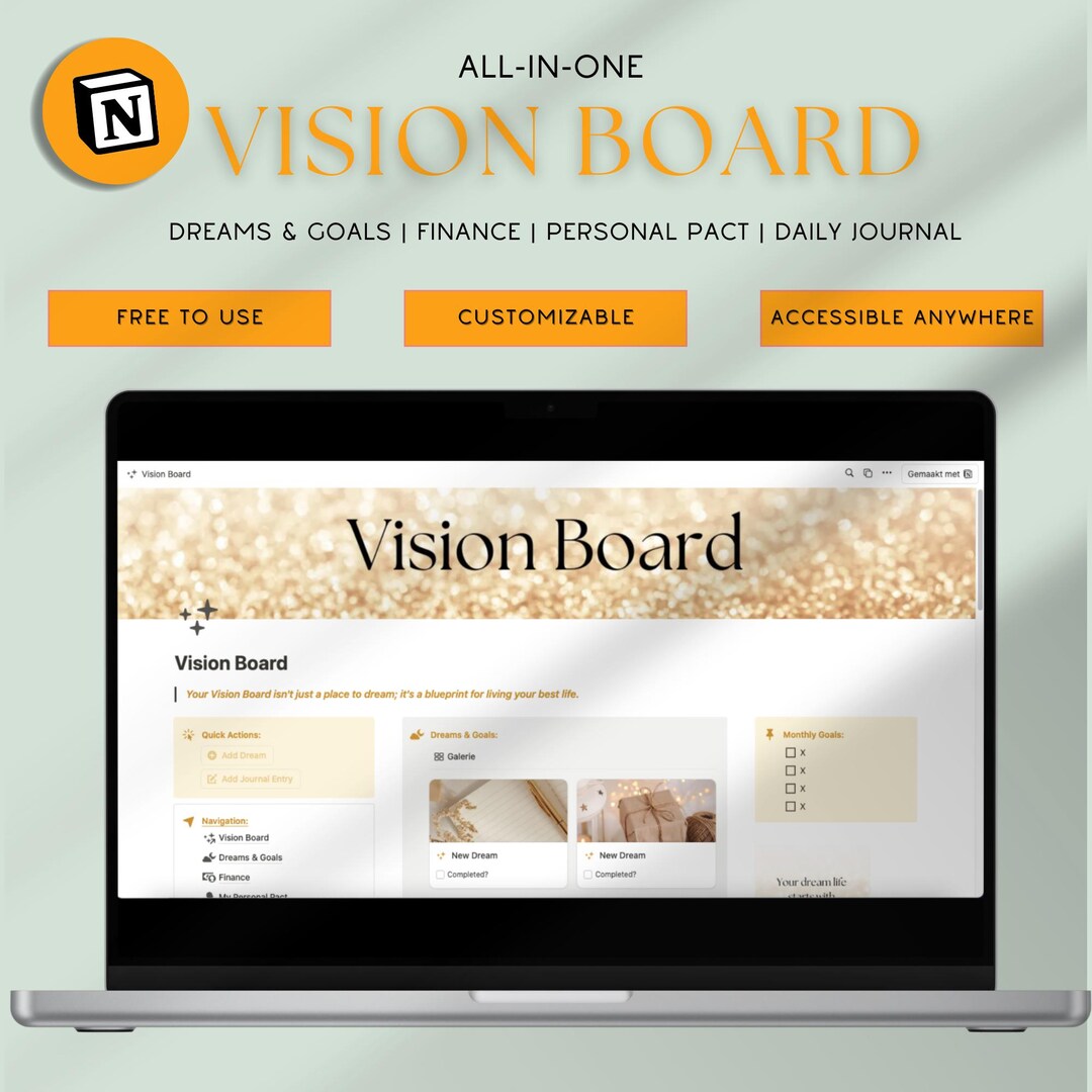 Customizable Notion Vision Board Template | All-in-one Digital ...