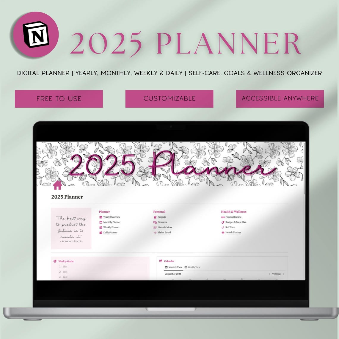 2025 Planner Notion Template | Digital Yearly Planner With Monthly ...