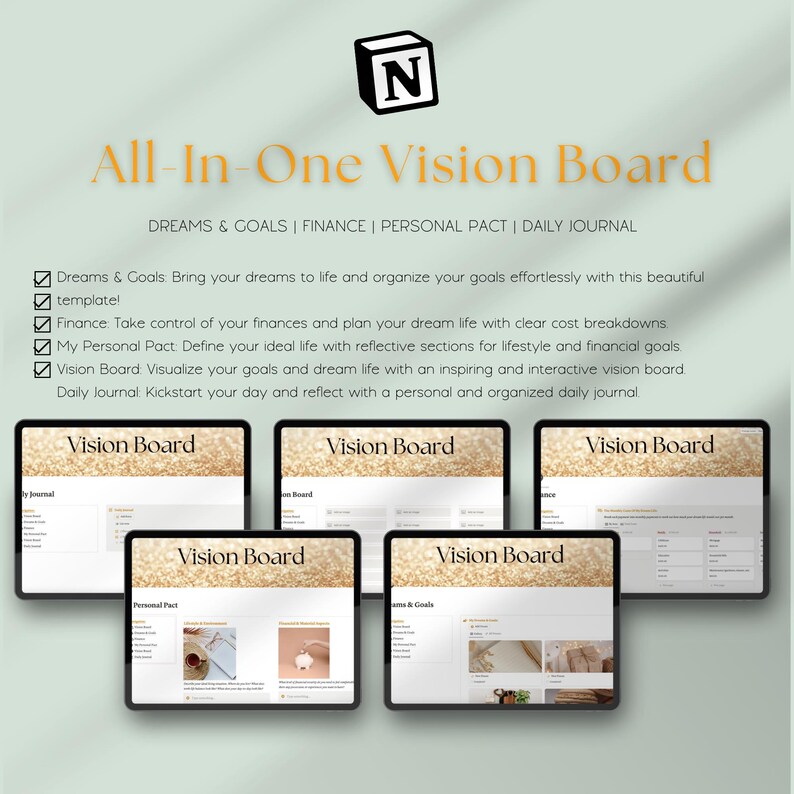 Customizable Notion Vision Board Template | All-in-one Digital ...