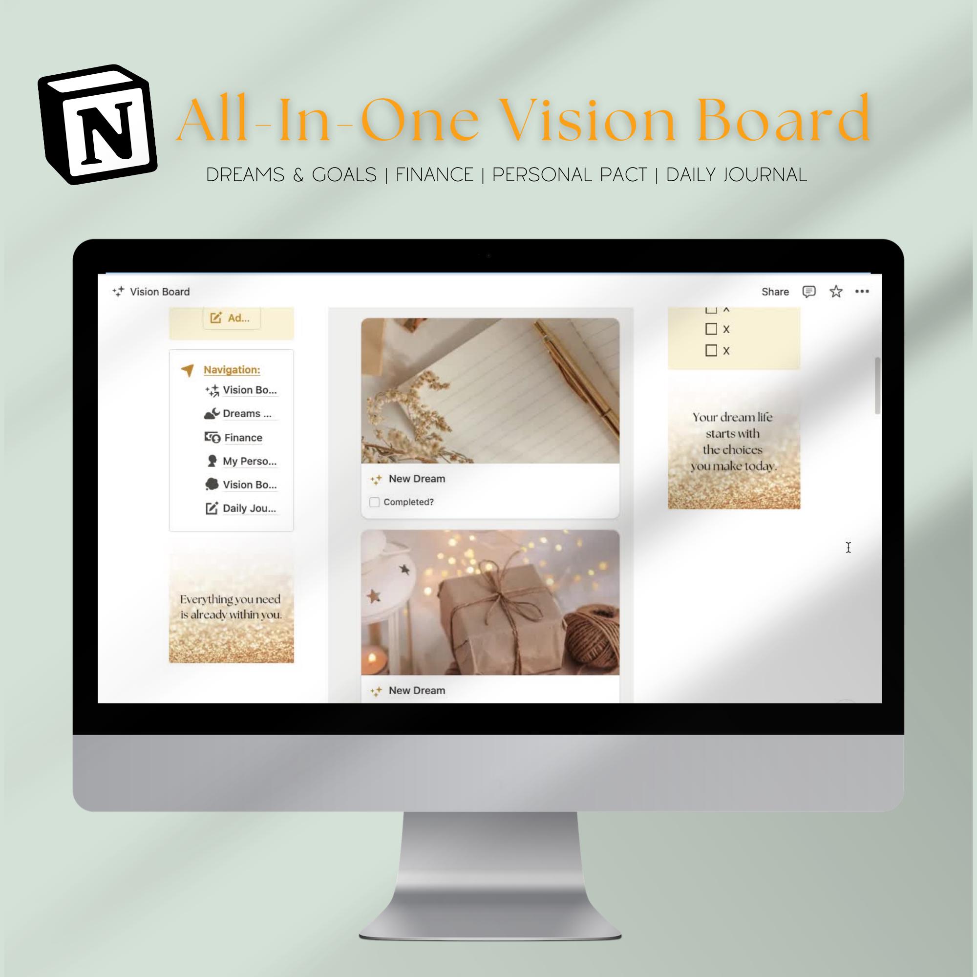 Customizable Notion Vision Board Template | All-in-one Digital ...