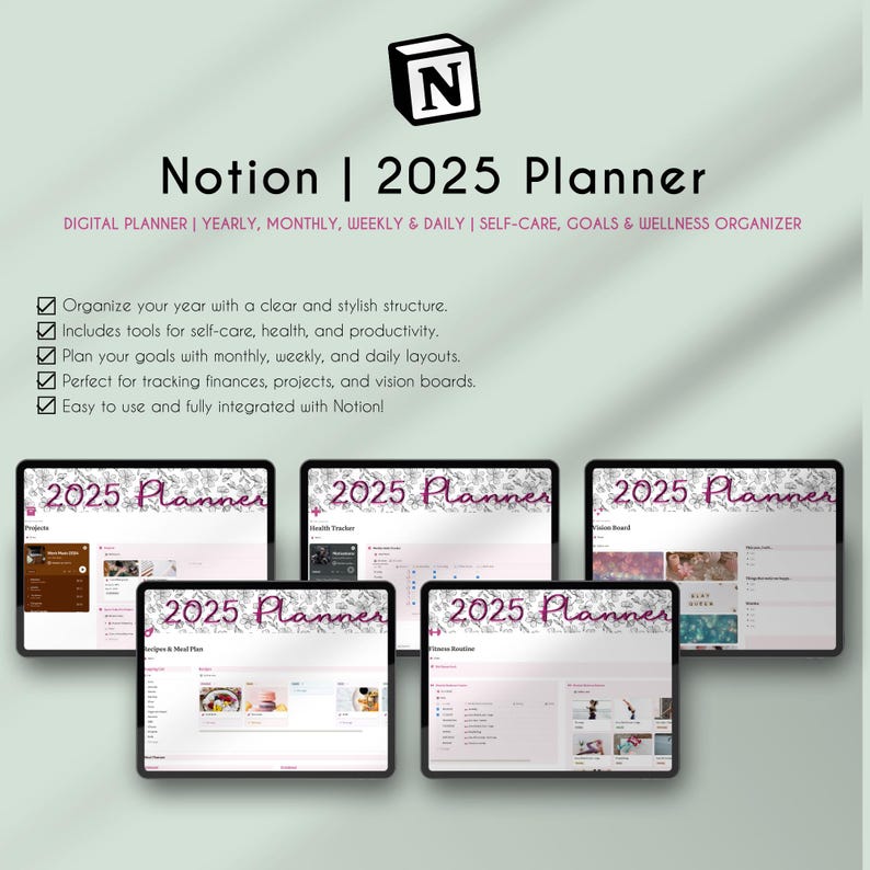 2025 Planner Notion Template Digital Yearly Planner With Monthly ...
