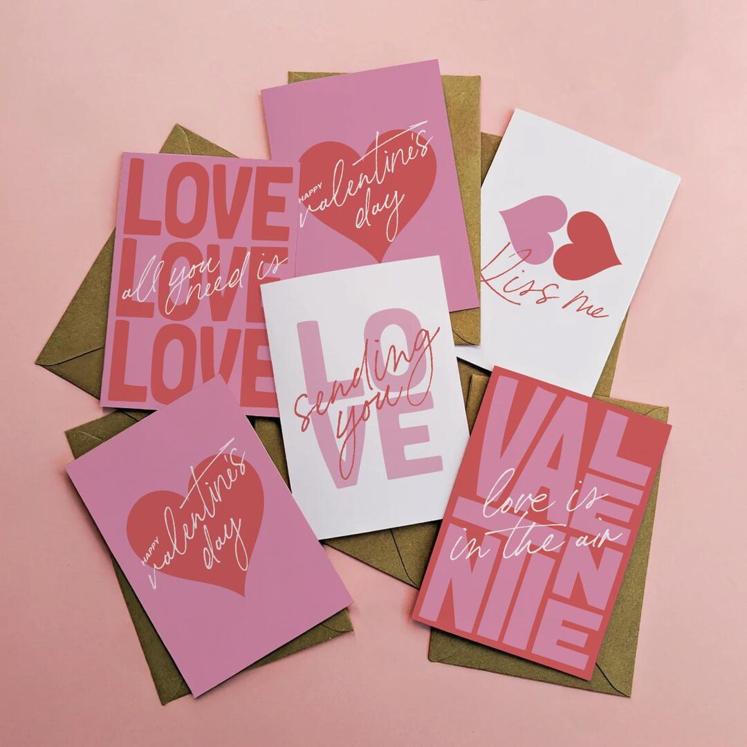 5x Simple Valentines Day Card Set, Minimalist Style, Happy Valentines ...