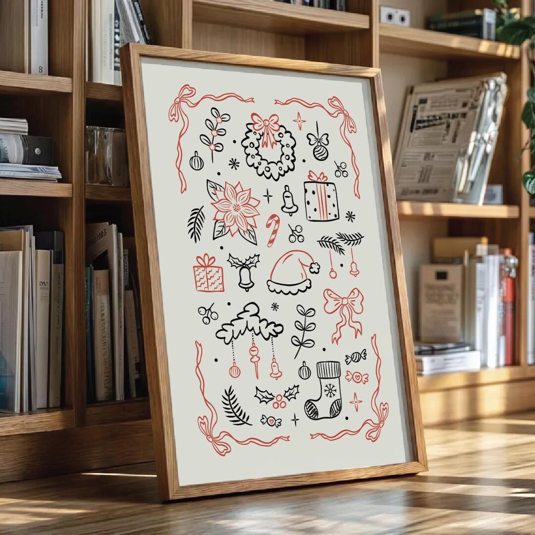 11x17 Minimalist Christmas Printable Poster, Line Drawing, Simple ...