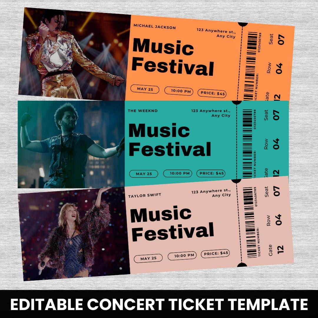 Editable Fake Concert Ticket Canva Template, Printable Concert Tickets ...