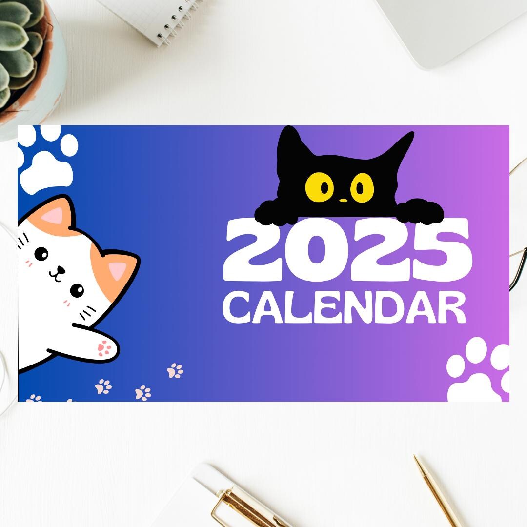 2025 Cat-themed Printable Calendar - Cute Monthly Wall Planner With ...
