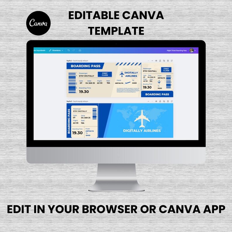 Editable Boarding Pass Template, Canva Boarding Pass, Customizable ...