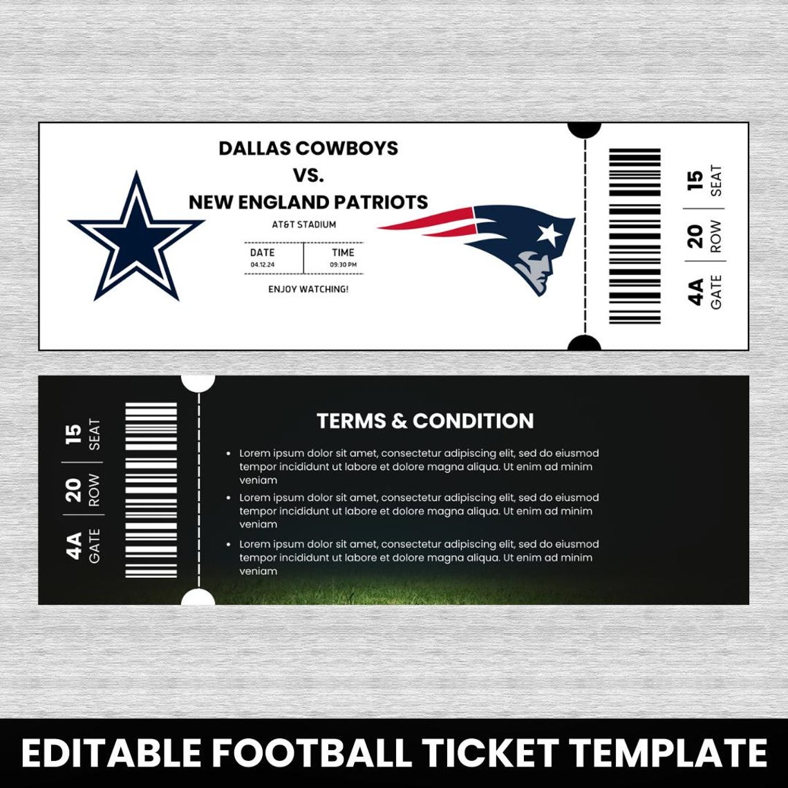 Editable Football Ticket, Football Game Ticket Gift, Football Birthday ...