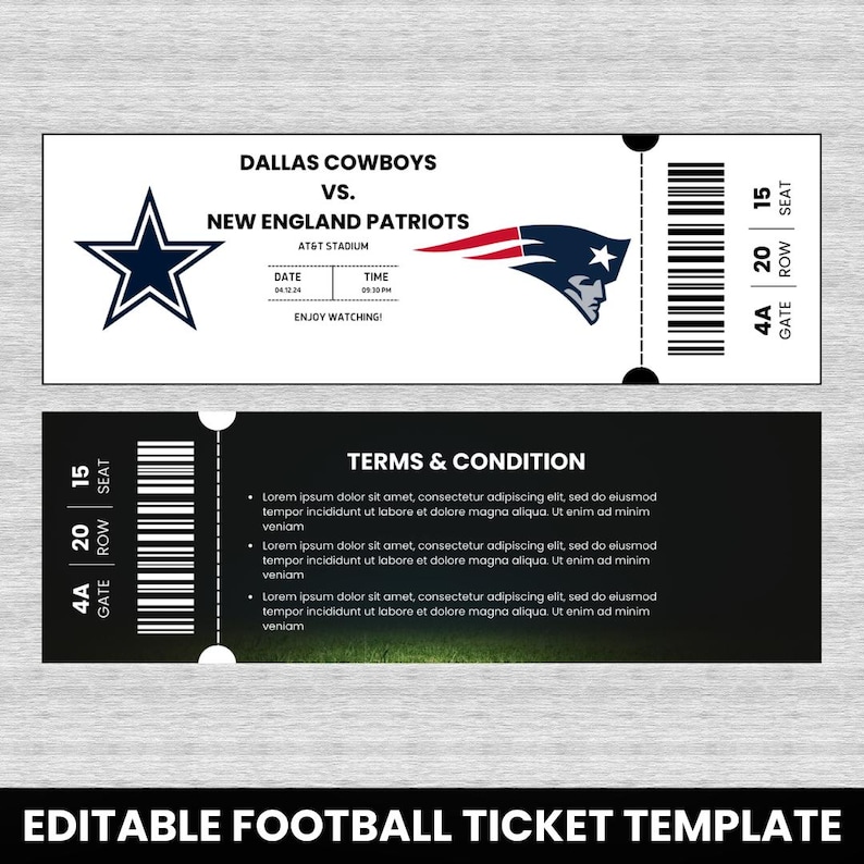 Editable Football Ticket, Football Game Ticket Gift, Football Birthday ...