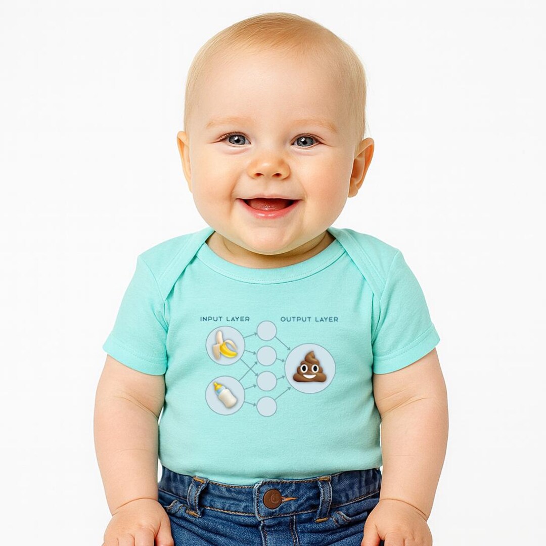AI Neural Network Baby Onesie: Humorous Banana and Baby Bottle Graphic ...
