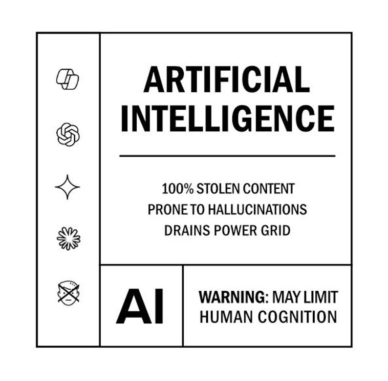 AI Warning Label Hoodie, Fake Care Label Satire, AI Skeptic Apparel ...
