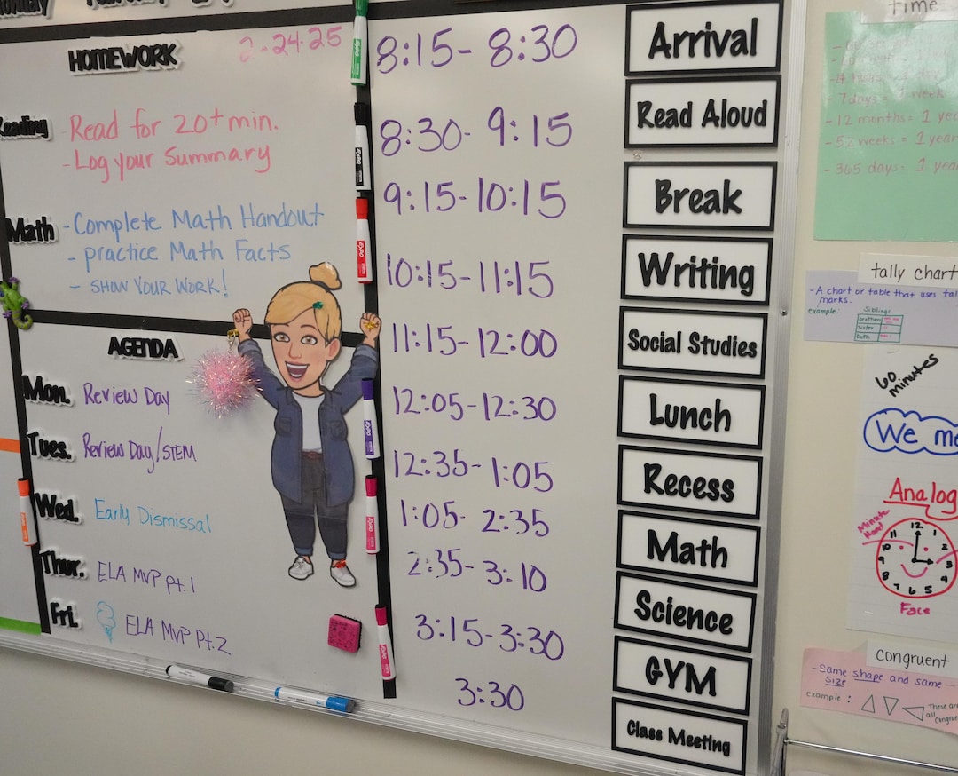 Classroom Agenda Schedule for Teacher Whiteboard Plan Daily Routine ...
