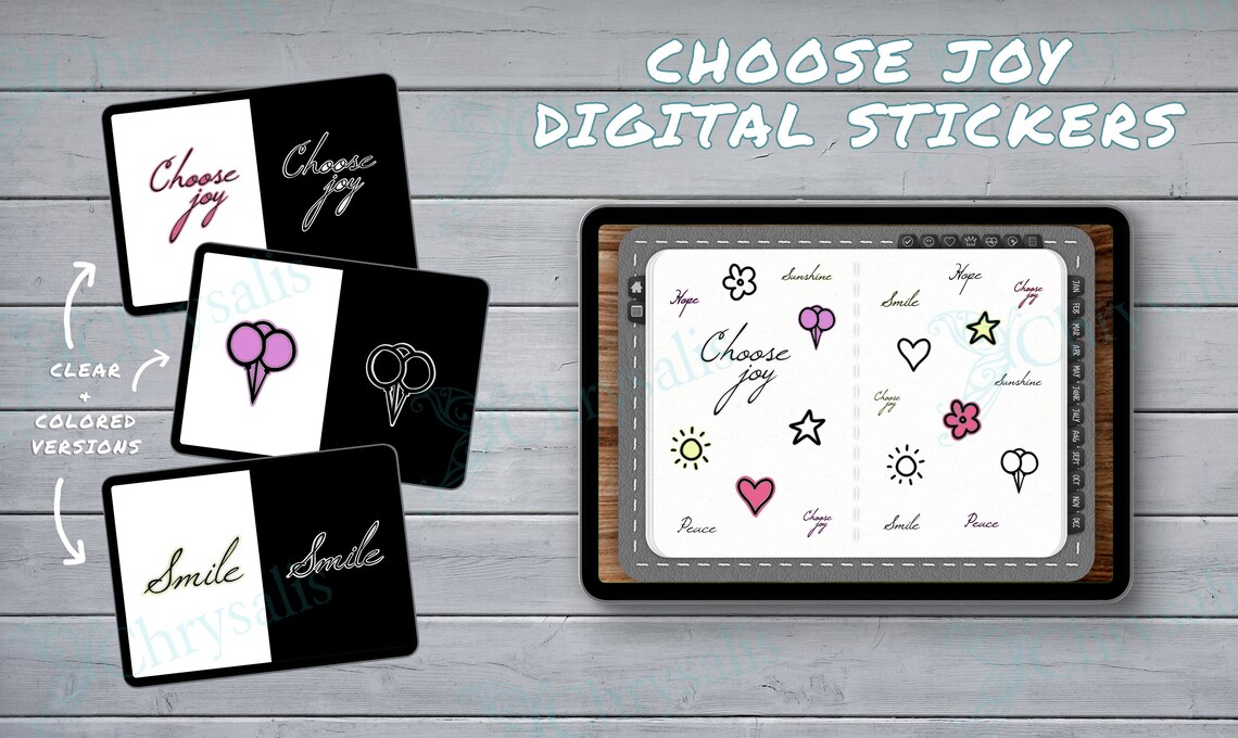 CHOOSE JOY Digital Sticker Set - 22 Stickers (pre-cropped Goodnotes ...