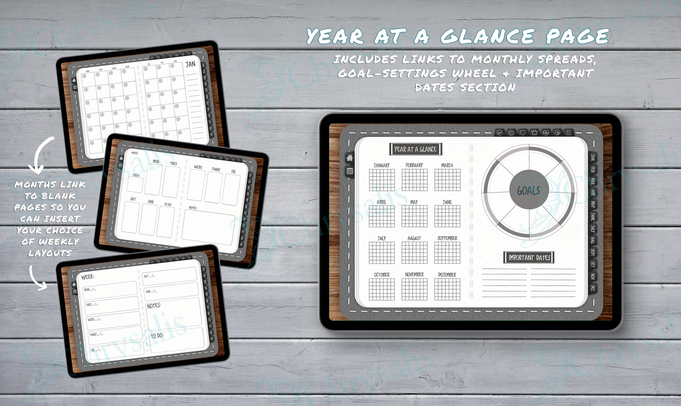 UNDATED Gray Digital Planner - Bujo + 130 Stickers - Etsy