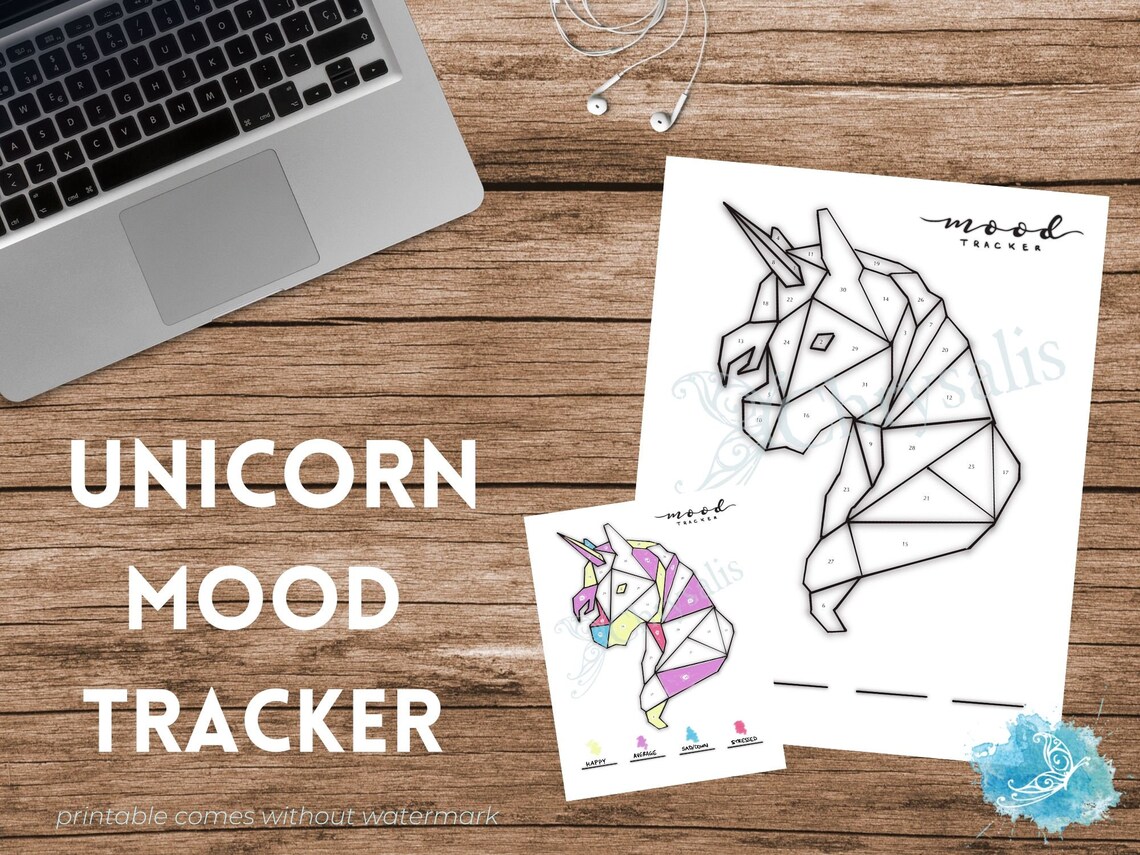 Unicorn Mood Tracker Geometric Animals digital Print Files Bujo Insert ...